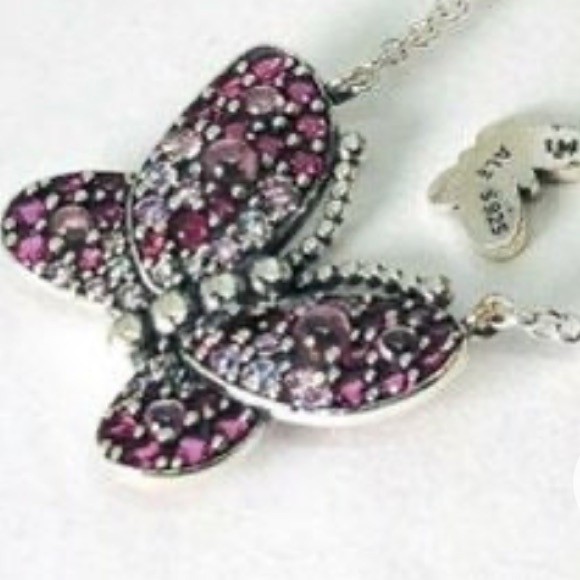 Pandora | Jewelry | Pandora Pink Dazzling Butterfly Necklace | Poshmark